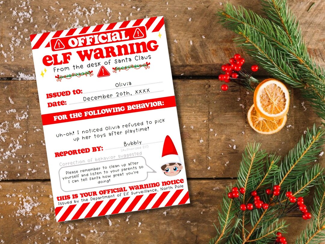 EDITABLE Official Elf Warning Notice Printable Elf Naughty Warning ...