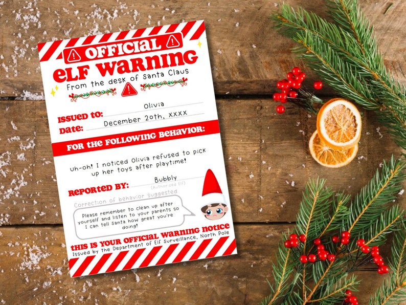 EDITABLE Official Elf Warning Notice Printable Elf Naughty Warning ...