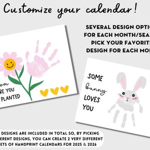 BUNDLE 2025 2026 Handprint Calendar on 2 Pages Landscape, Printable ...