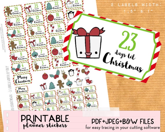 Christmas Countdown Printable Stickers Cute Xmas Printable | Etsy