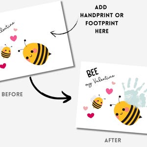 Valentine's Day Handprint Art, Bee My Valentine Handprint Printable ...