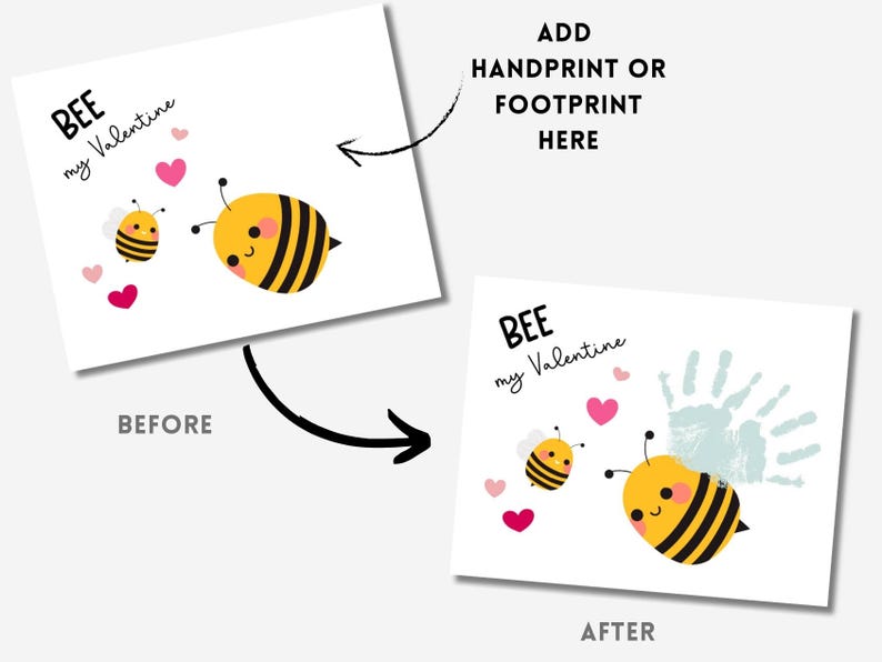 Valentine's Day Handprint Art, Bee My Valentine Handprint Printable ...