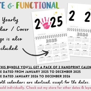 BUNDLE 2025 2026 Handprint Calendar on 2 Pages Landscape, Printable ...
