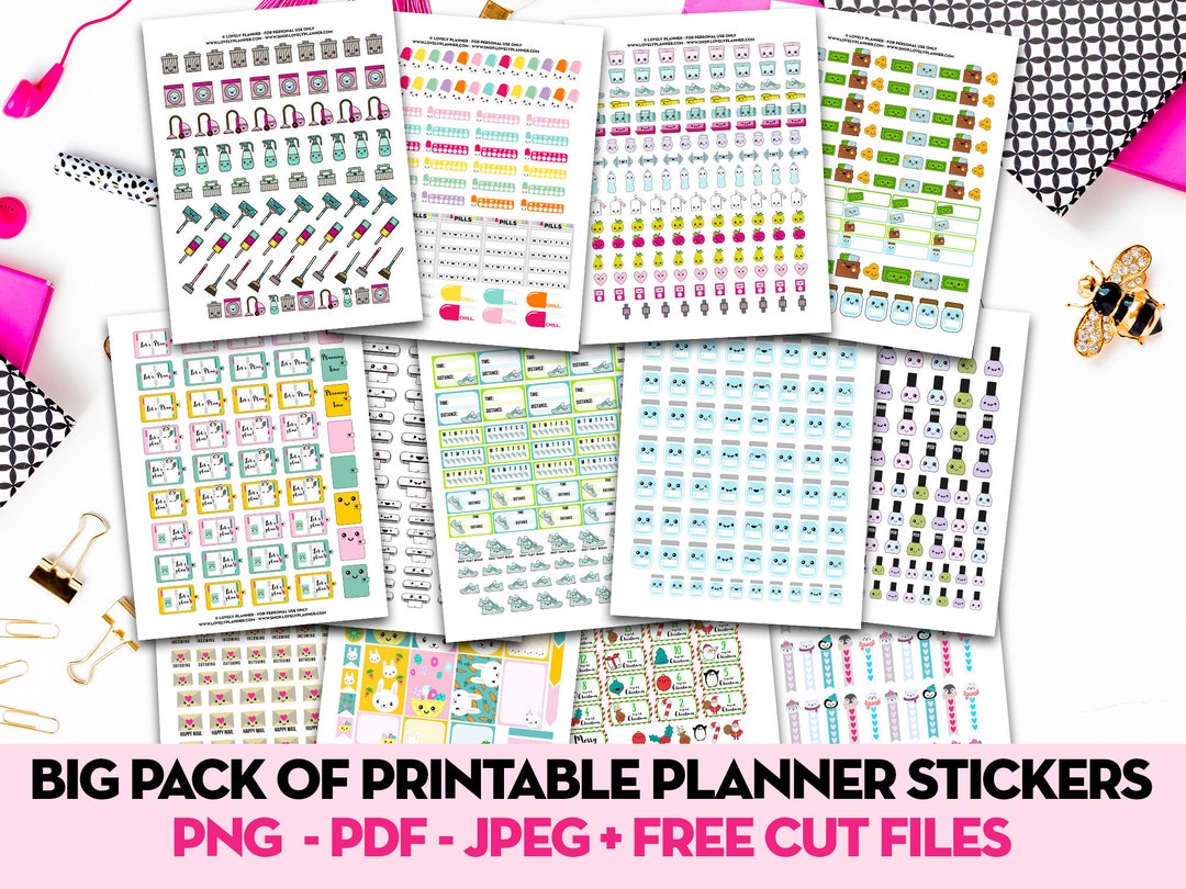 BIG PACK of 13 Kawaii Stickers Sheets - Printable Planner Stickers ...