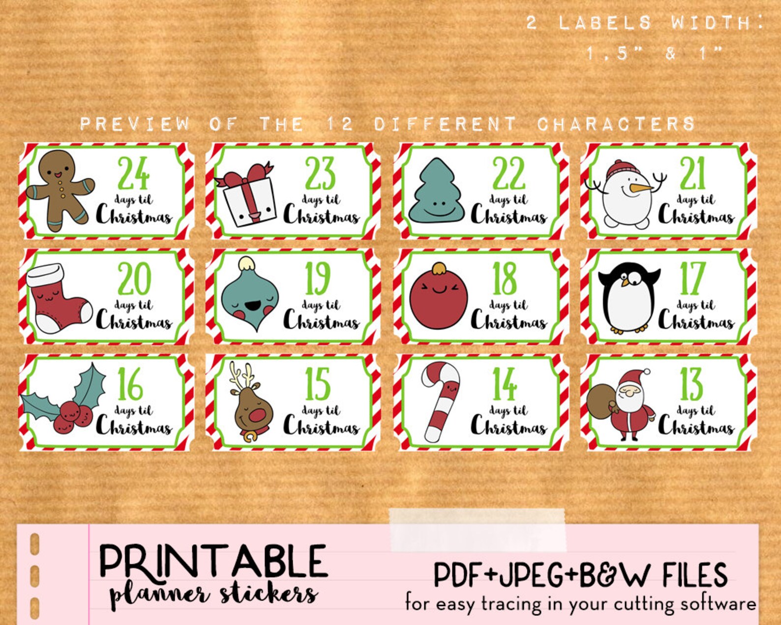 Christmas Countdown Printable Stickers - Cute Xmas Printable Planner ...