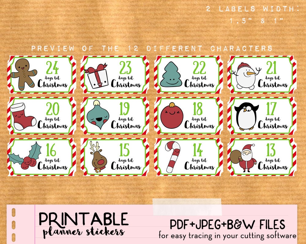 Christmas Countdown Printable Stickers Cute Xmas Printable Planner ...