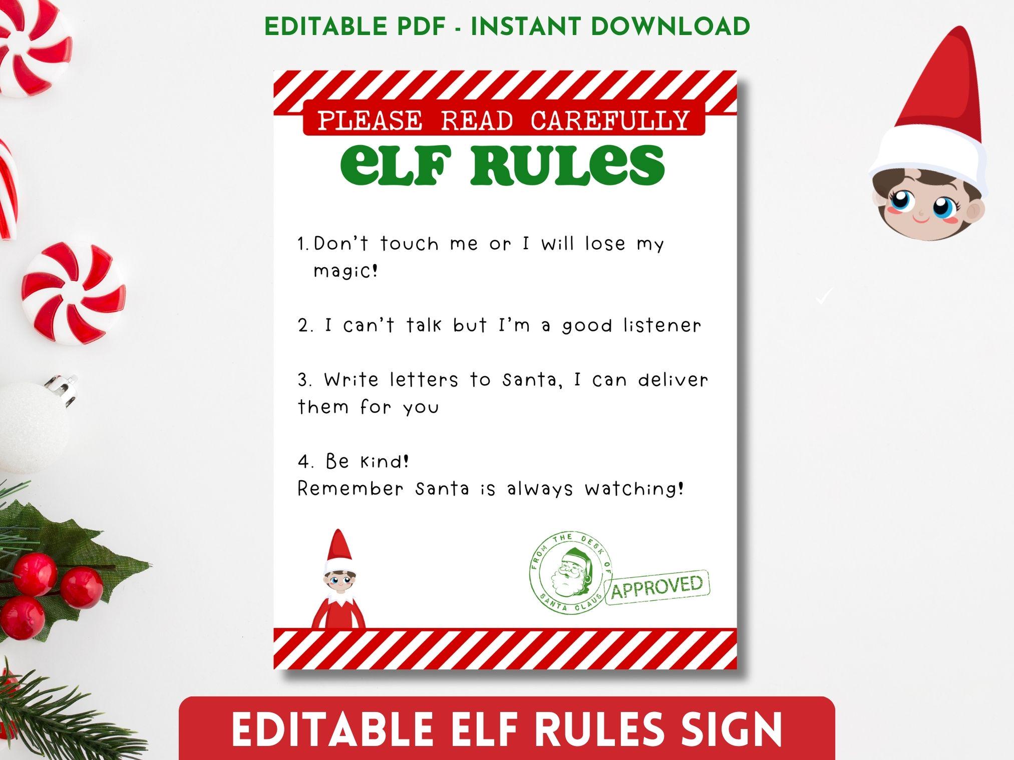 EDITABLE Elf Rules to Follow Santa Elf Arrival Rules Sign Elf No ...