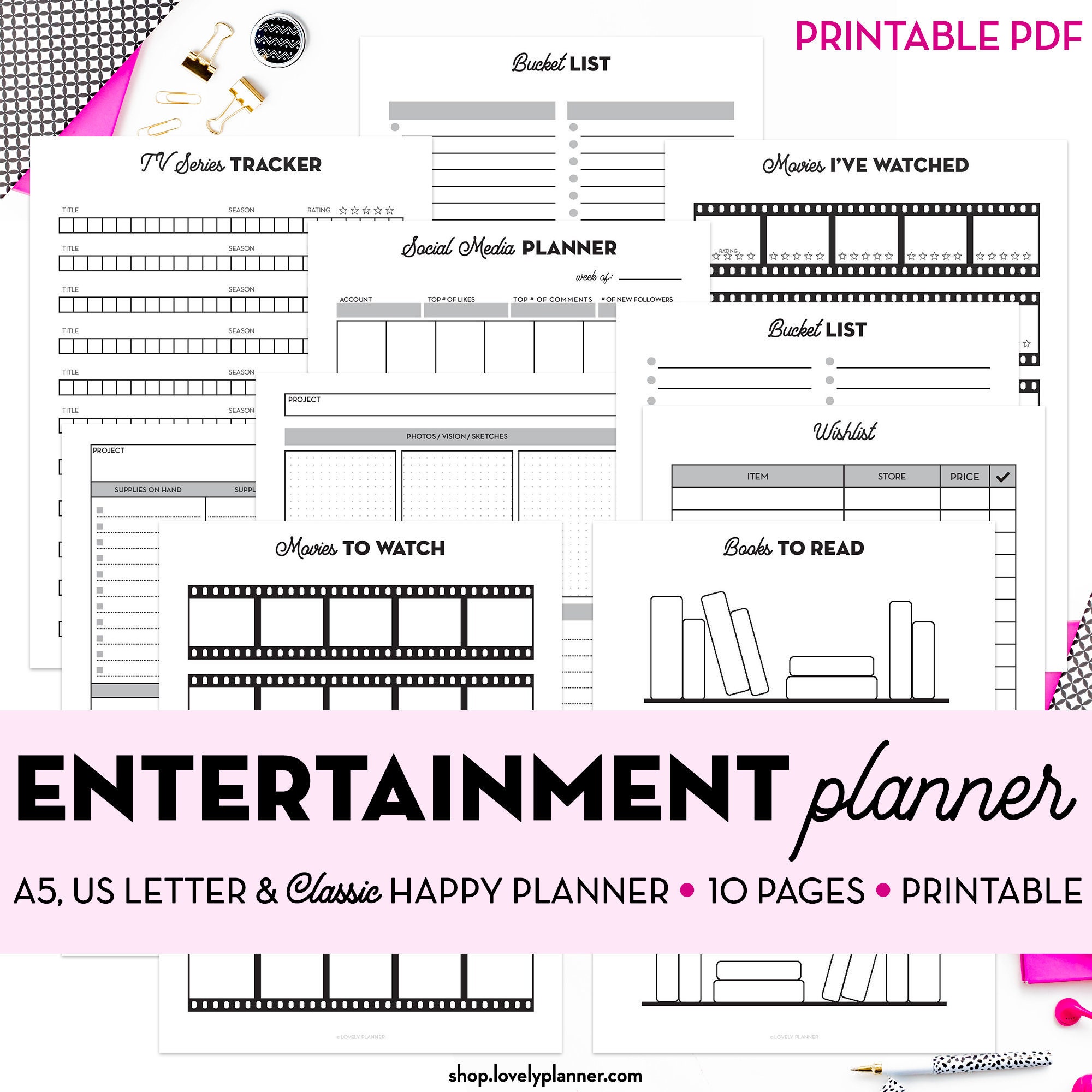 Printable Entertainment Planner Bundle - 10 Planner Inserts in A5, A4 ...