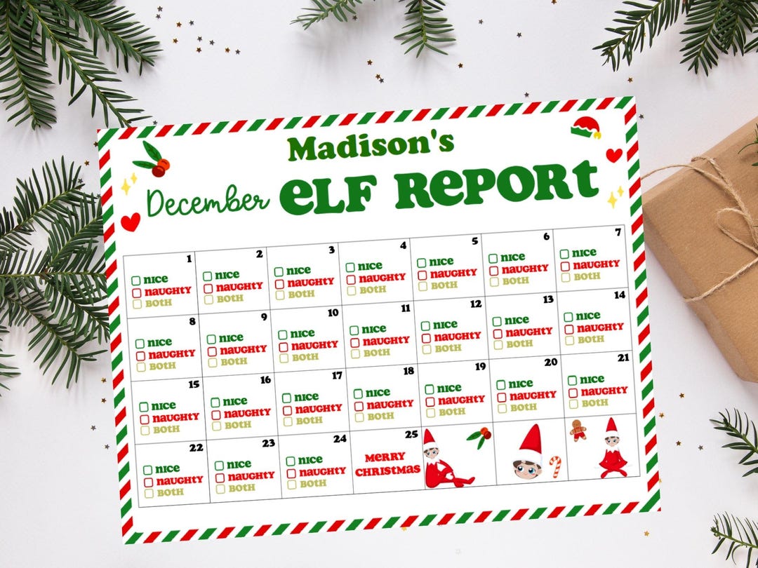 EDITABLE Elf Report Calendar Printable, Christmas Elf Behavior Tracker ...
