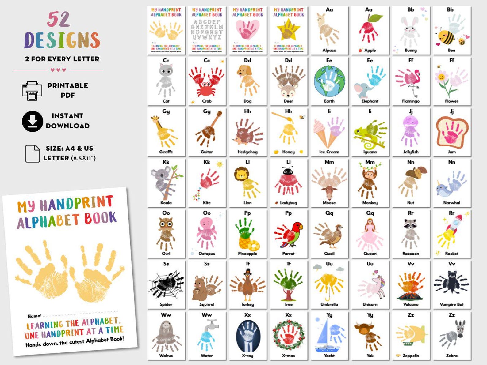 Handprint Alphabet Book Template, Printable Alphabet Handprint Craft ...