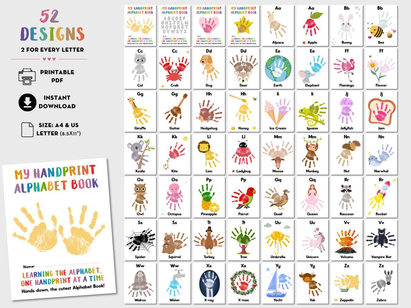Handprint Alphabet Book Template, Printable Alphabet Handprint Craft ...