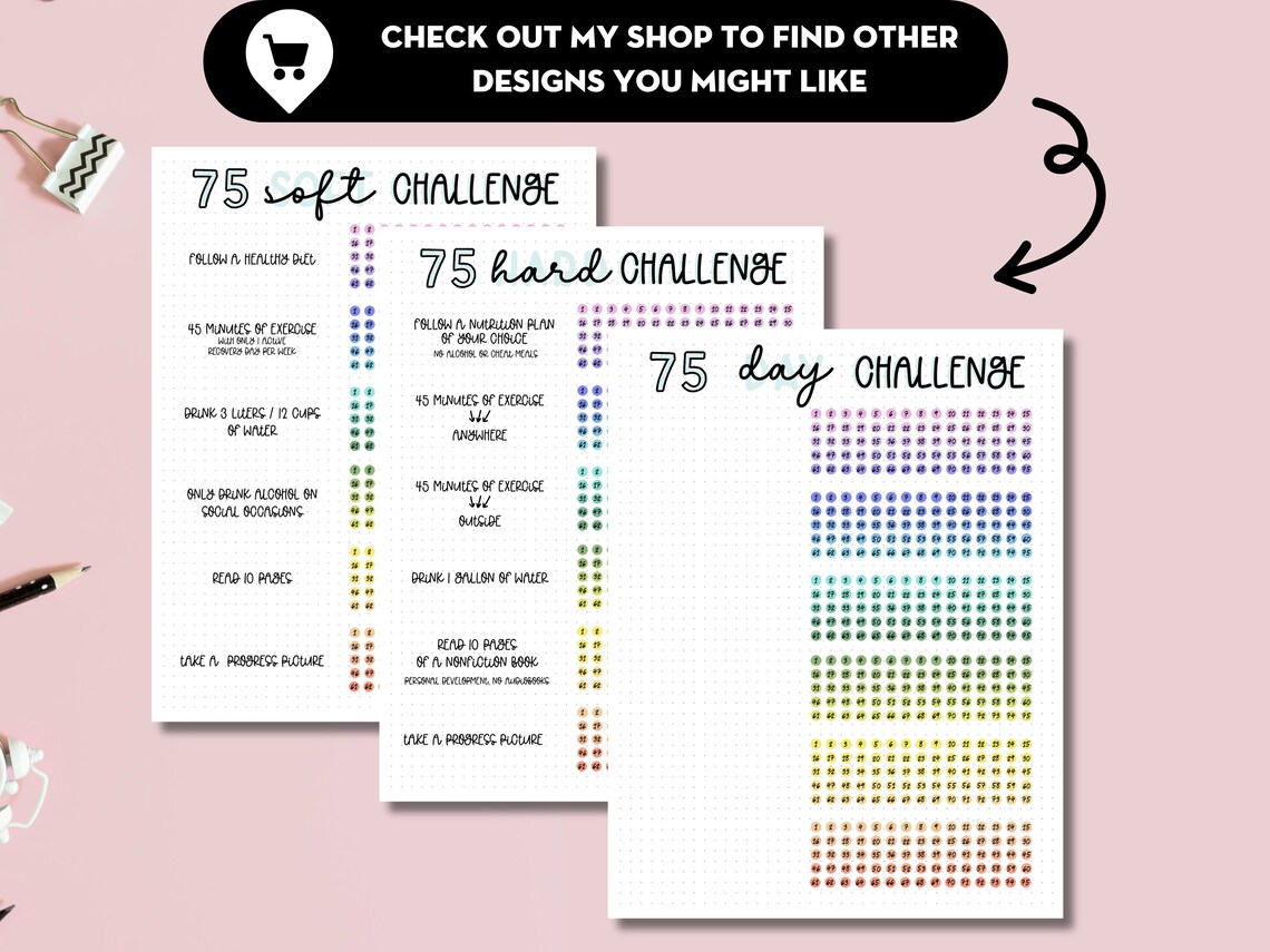 Printable 75 Soft Challenge Tracker, Editable PDF Instant Download ...