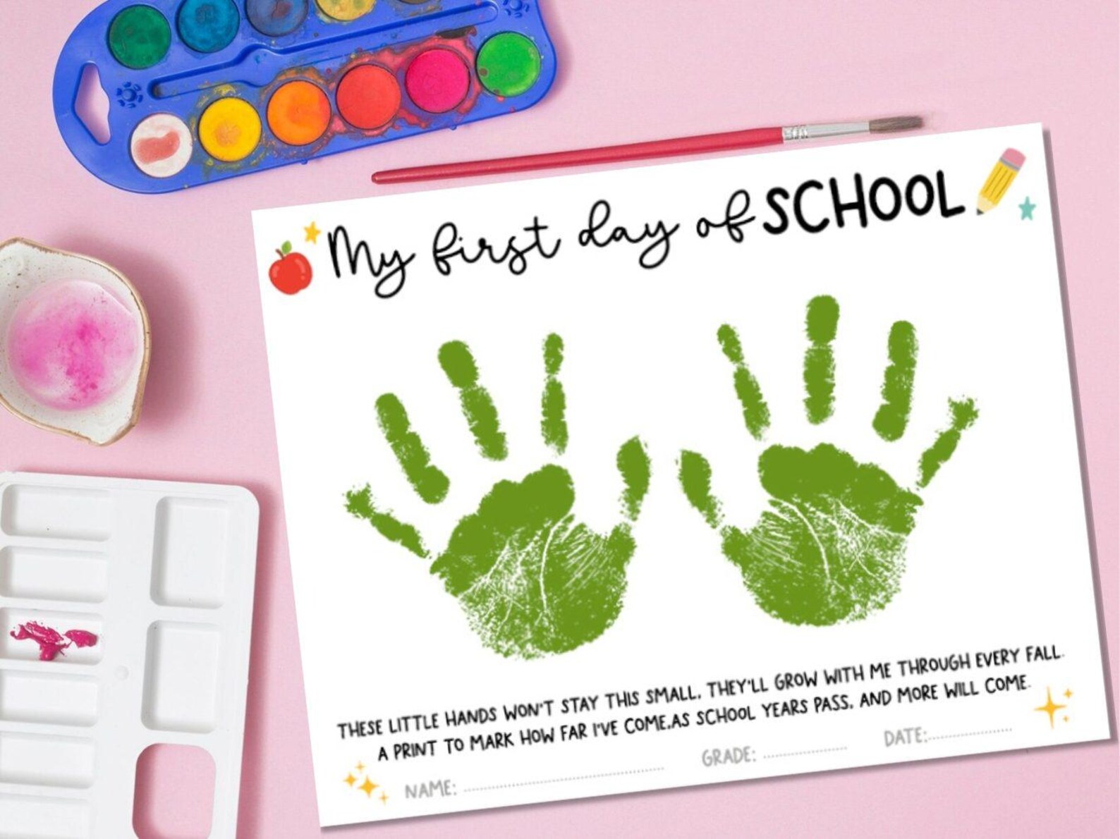 My First Day of School Handprint Art, First Day of School Printable ...