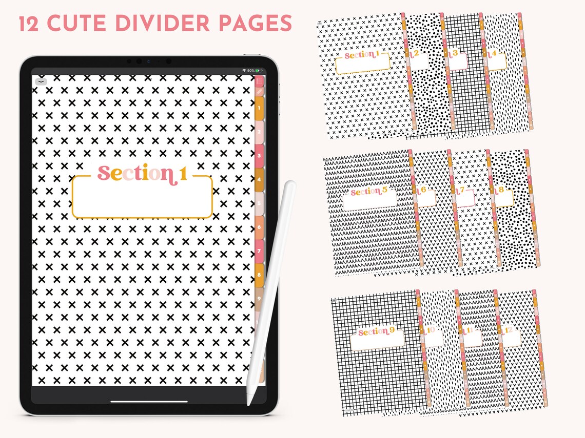 Digital Notebook With 12 Hyperlinked Tabs, Goodnotes Notebook ...