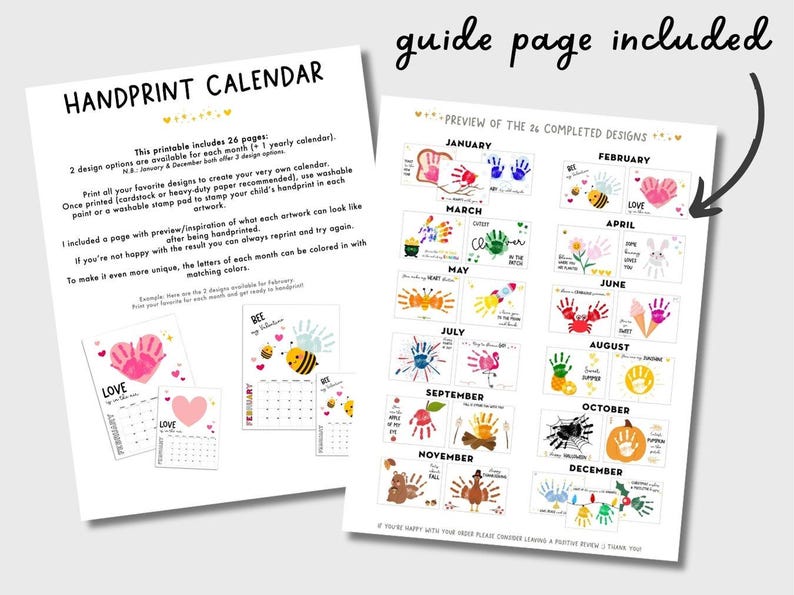 Handprint Calendar 2026, Printable Handprint Craft Bundle, Handprint ...