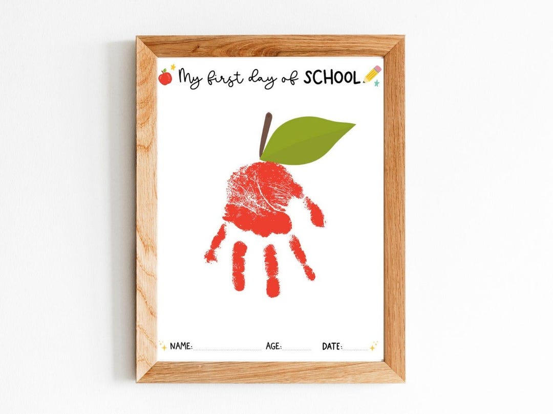 First Day of School Handprint Art, Apple Handprint Printable Template ...