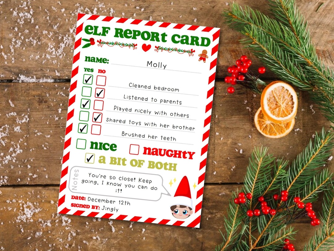 EDITABLE Elf Report Card PRINTABLE Christmas Elf Report Card Santa ...