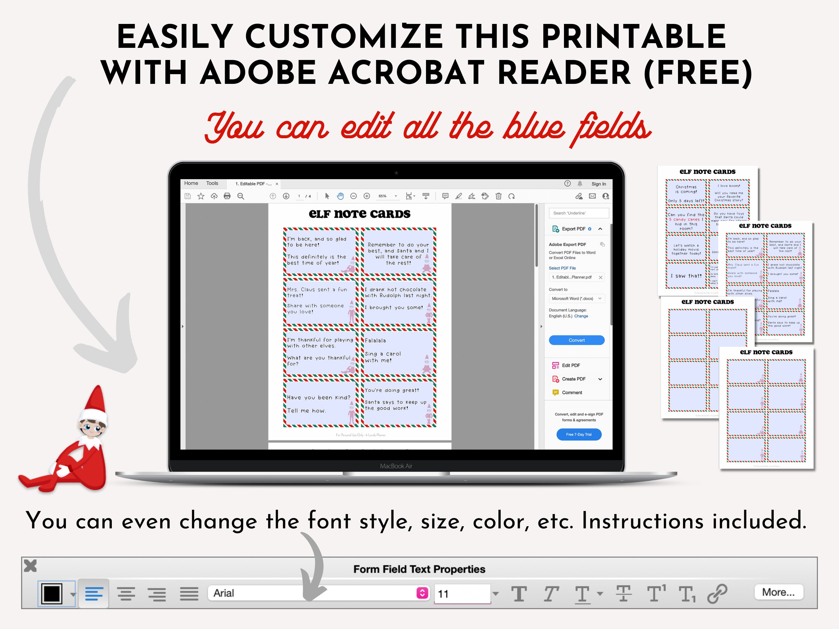 Editable Elf Note Cards, Printable Letter From Elf, Personalized ...