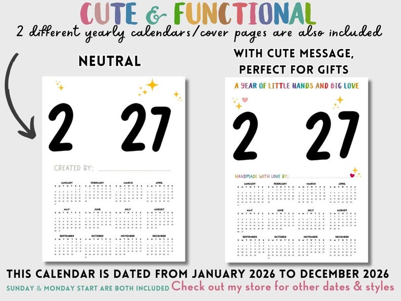 Handprint Calendar 2027, Printable Handprint Craft Bundle, Handprint ...