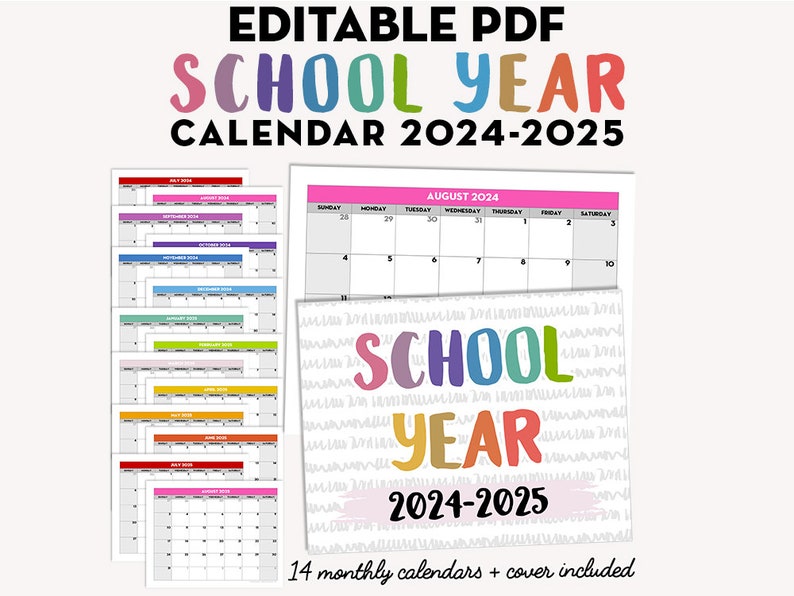 Printable EDITABLE Monthly School Calendar 2024-2025 Template, Academic ...