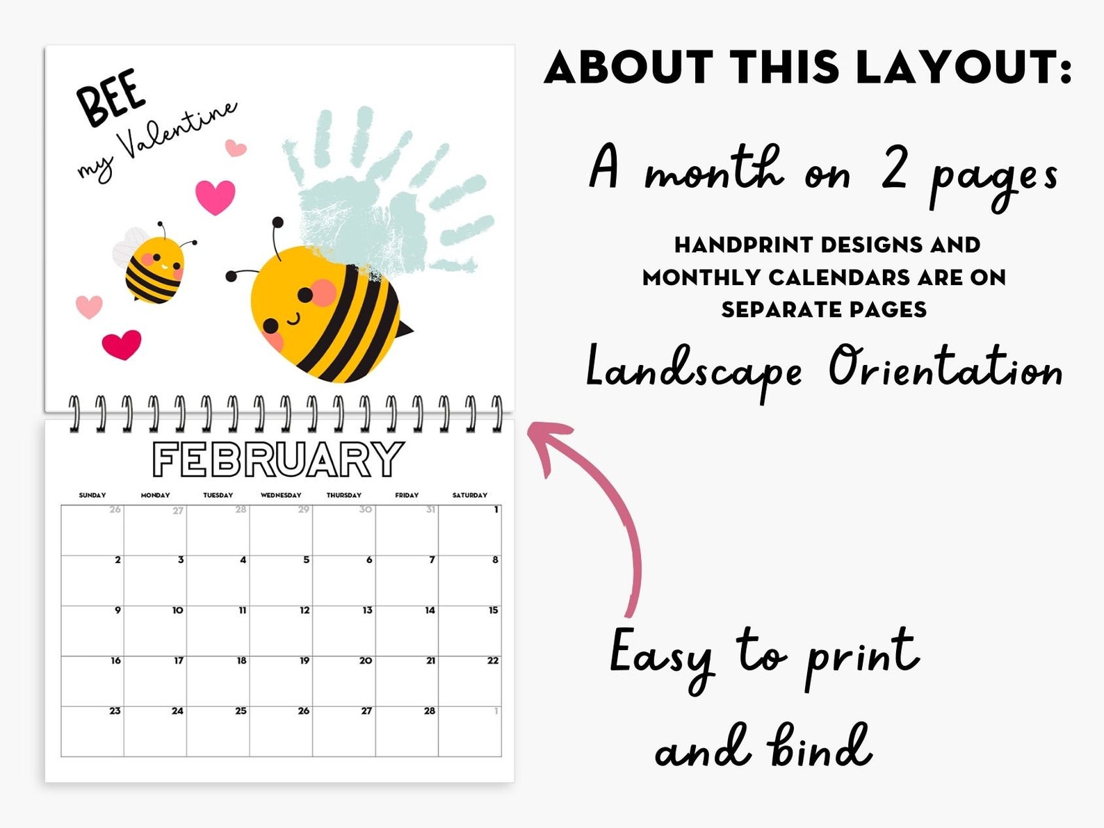 Handprint Calendar 2025 Landscape, Printable Handprint Craft Bundle ...