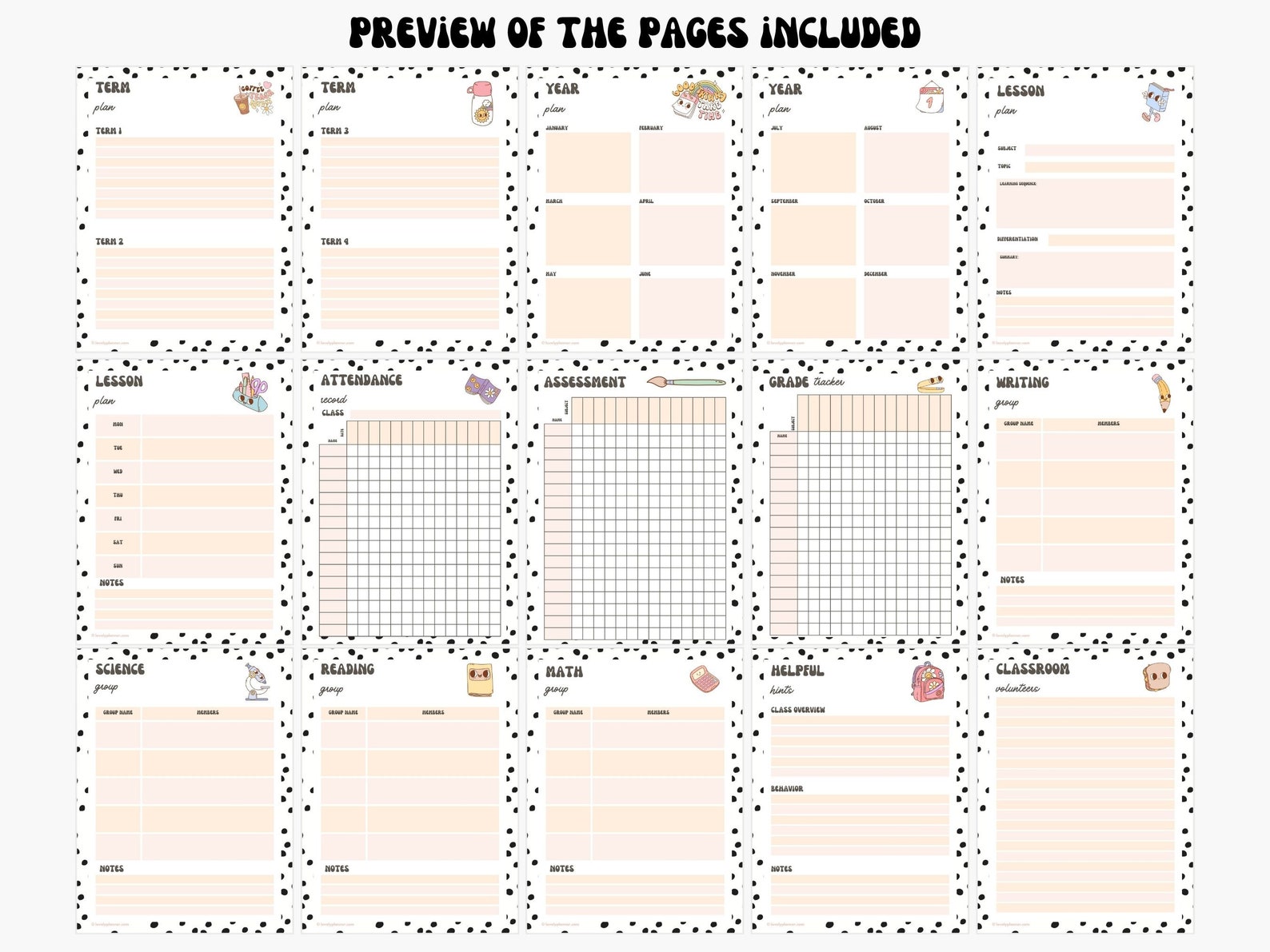 Teacher Planner Printable | Cute Teacher Binder | Teacher Plan & Record ...