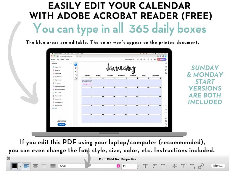 Printable EDITABLE Monthly Calendar 2025 Template, Editable PDF ...
