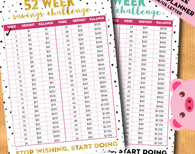 52 Week Savings Challenge Budget Planner Inserts Financial - Etsy