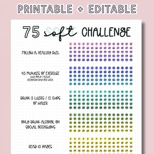 Printable 75 Soft Challenge Tracker, Editable PDF Instant Download ...