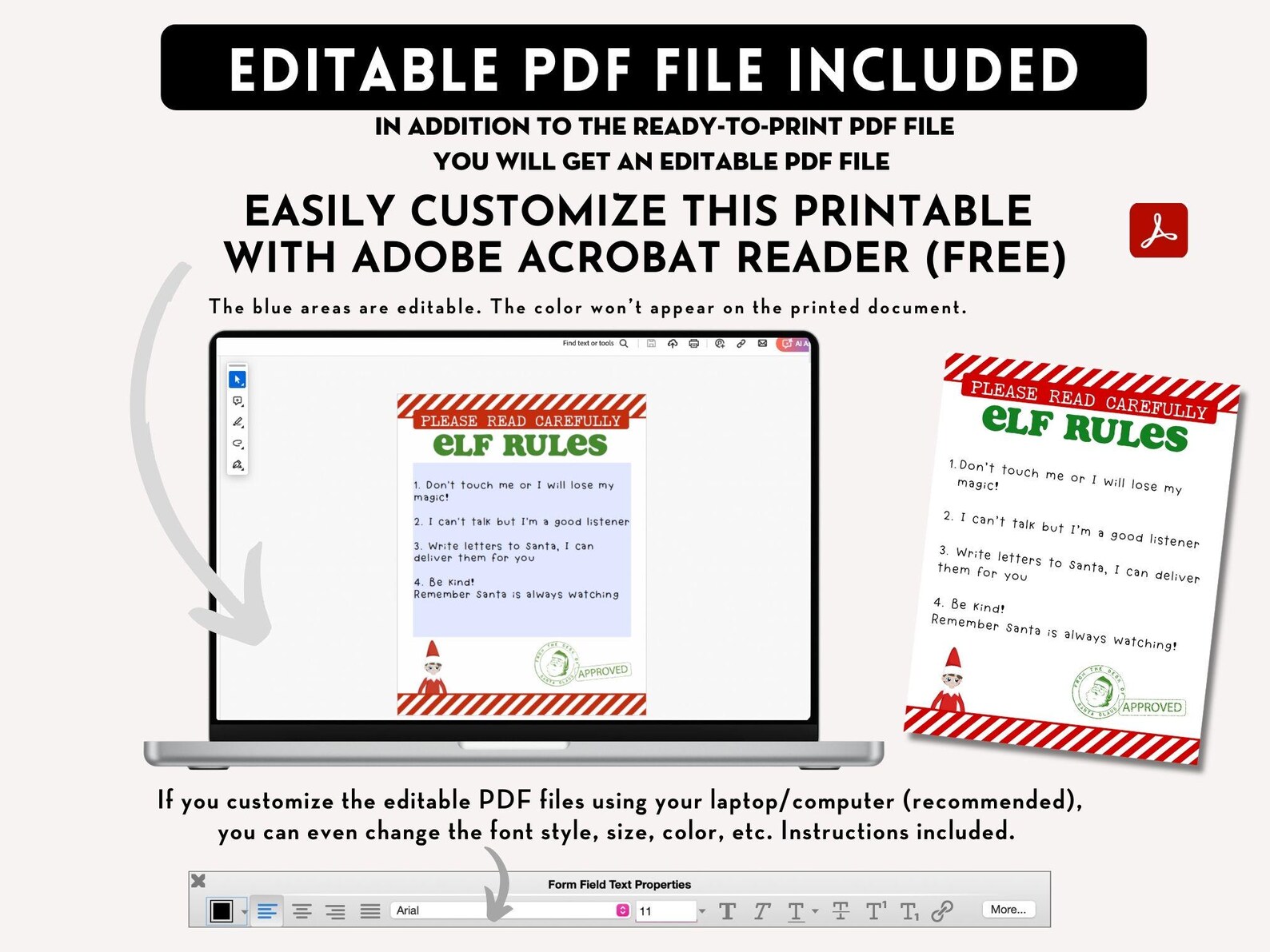 EDITABLE Elf Rules to Follow Santa Elf Arrival Rules Sign Elf No ...