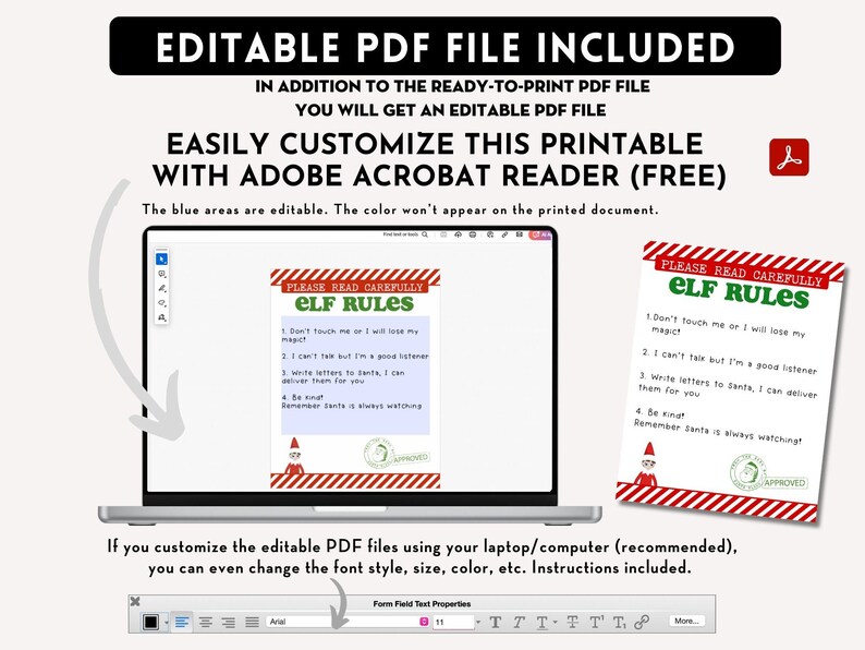 EDITABLE Elf Rules to Follow Santa Elf Arrival Rules Sign Elf No ...