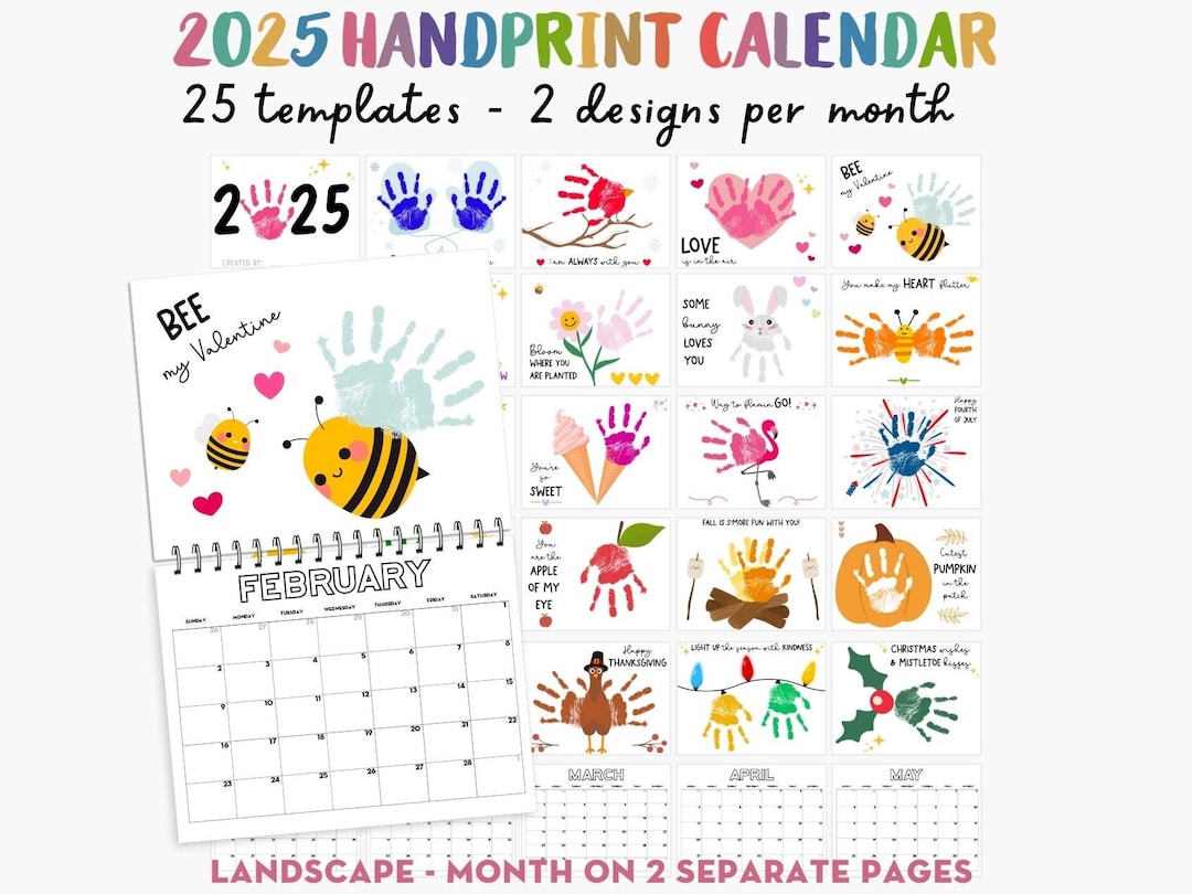 Handprint Calendar 2025 Landscape, Printable Handprint Craft Bundle ...