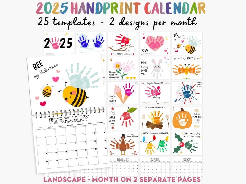 Handprint Calendar 2025 Landscape, Printable Handprint Craft Bundle ...