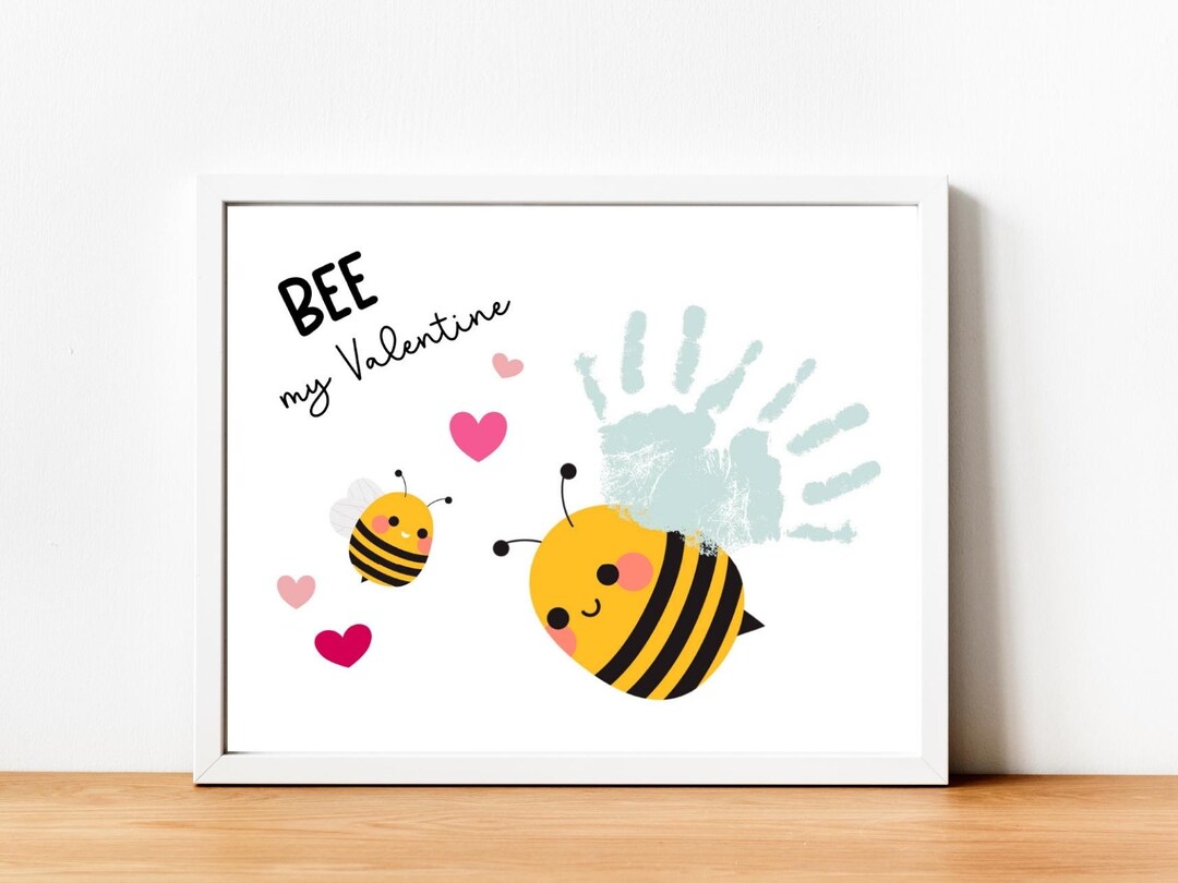 Valentine's Day Handprint Art, Bee My Valentine Handprint Printable ...