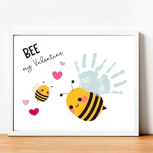 Valentine's Day Handprint Art, Bee My Valentine Handprint Printable ...