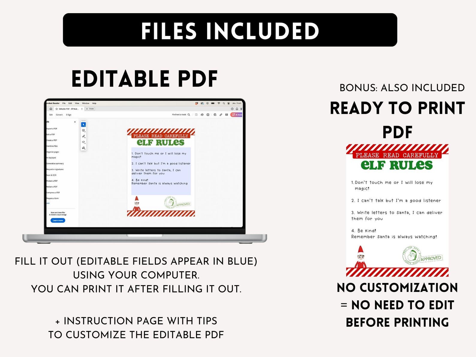EDITABLE Elf Rules to Follow Santa Elf Arrival Rules Sign Elf No ...