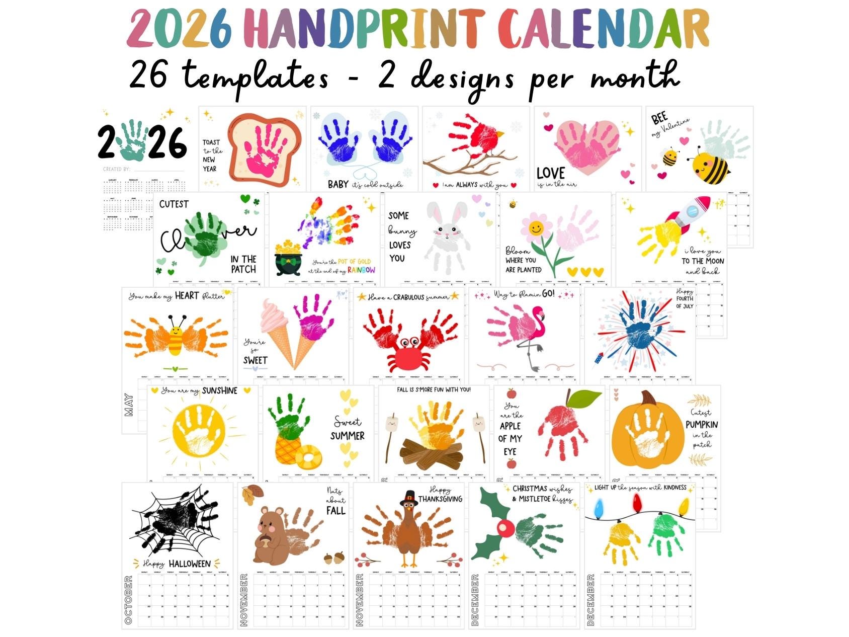 Handprint Calendar 2026, Printable Handprint Craft Bundle, Handprint ...