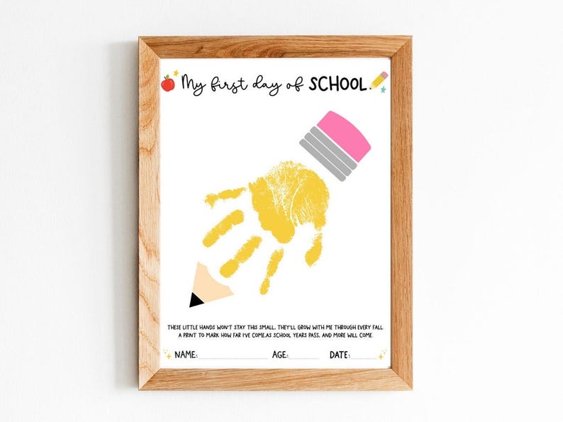 First Day of School Handprint Art, Pencil Handprint Printable Template ...