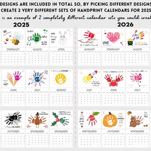 BUNDLE 2025 2026 Handprint Calendar on 2 Pages Landscape, Printable ...