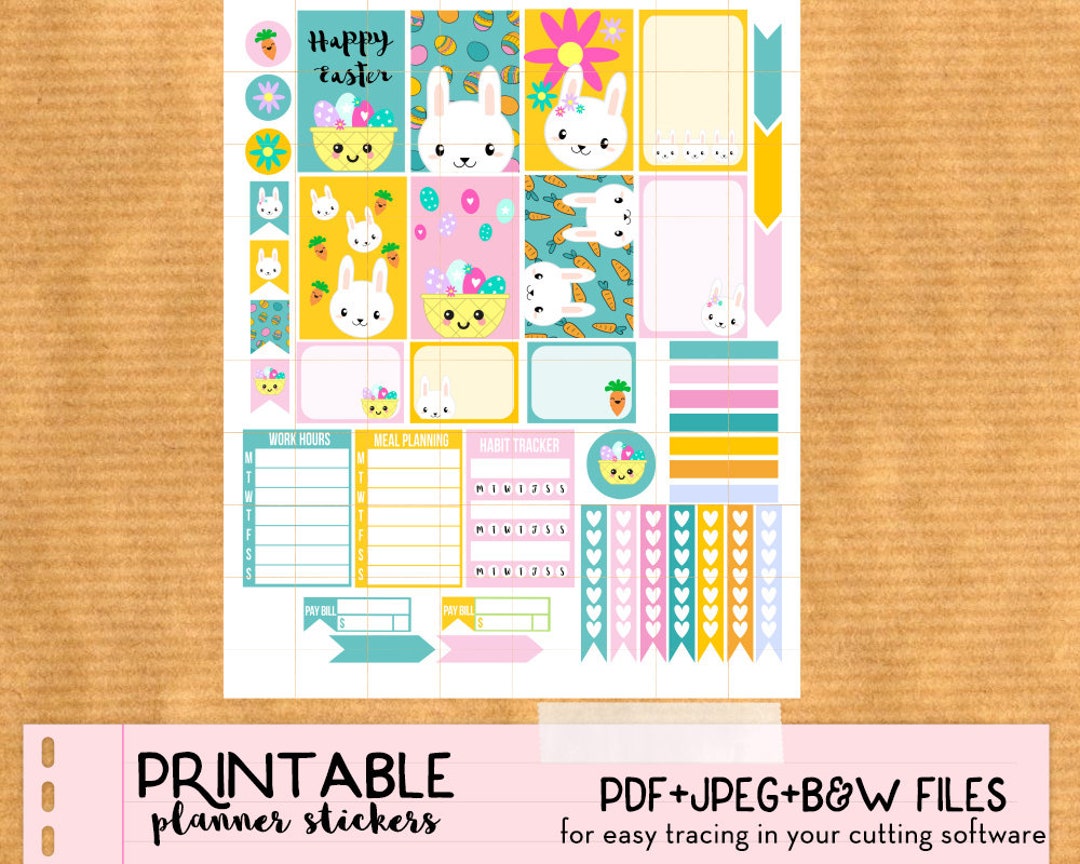 Spring Easter Bunny Weekly Kit - Printable Planner Stickers for Happy ...