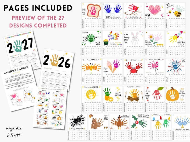 Bundle 2026 2027 Handprint Calendars, Printable Handprint Craft Bundle ...