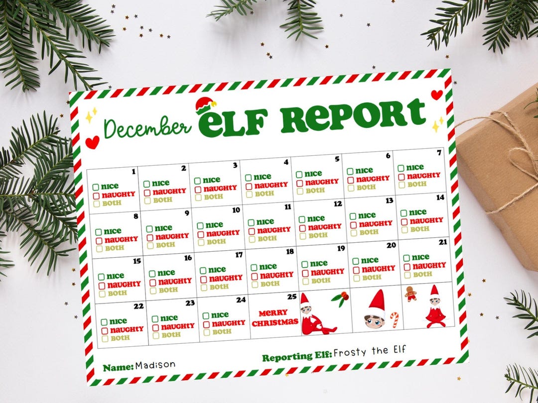 EDITABLE Elf Report Calendar Printable, Christmas Elf Behavior Tracker ...