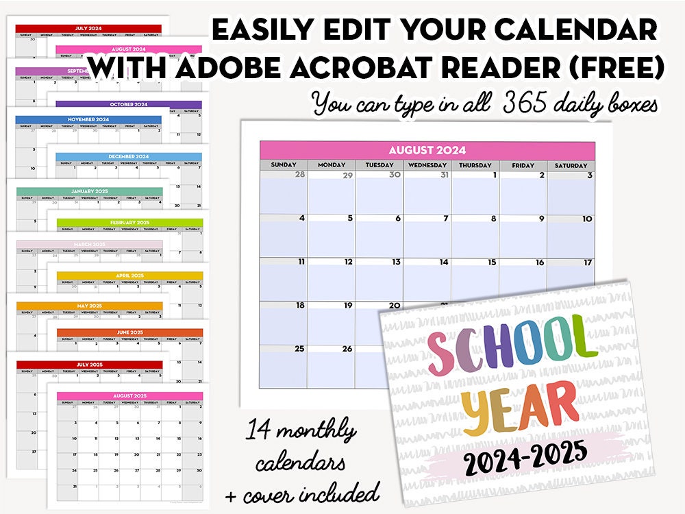 Printable EDITABLE Monthly School Calendar 2024-2025 Template, Academic ...