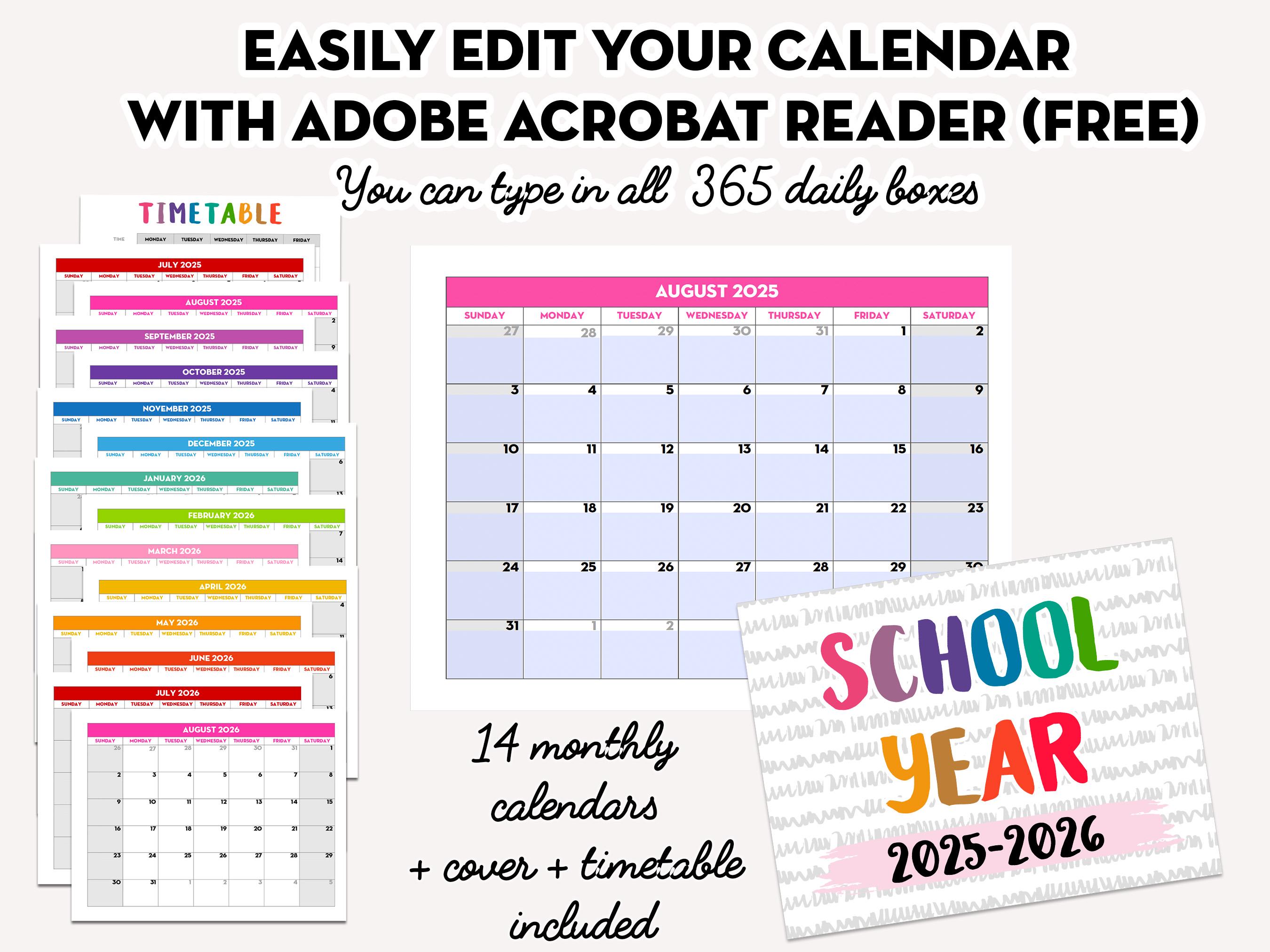 Printable Editable Monthly School Calendar 20252026 Template Academic