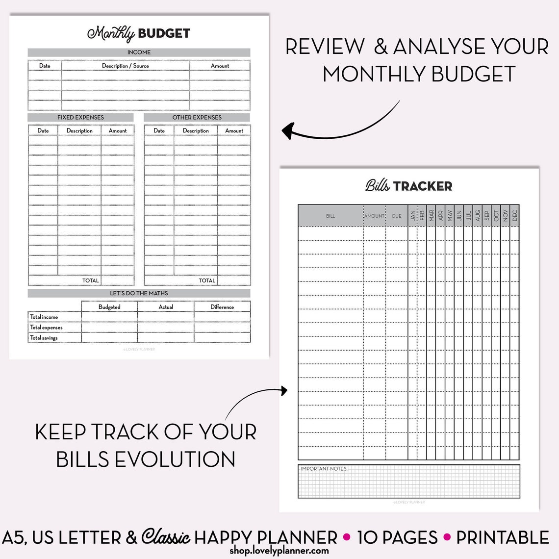 Printable Budget Planner Inserts Pack of 10 Planner Inserts | Etsy
