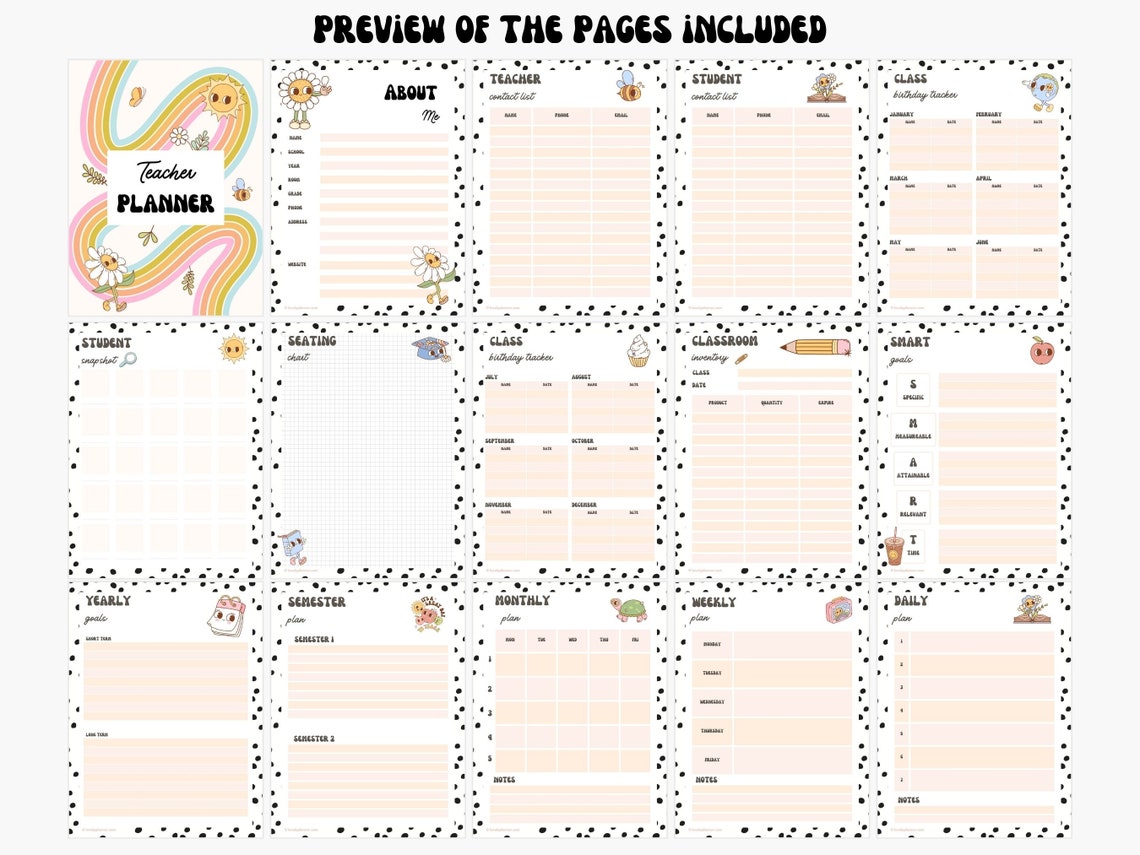 Teacher Planner Printable | Cute Teacher Binder | Teacher Plan & Record ...