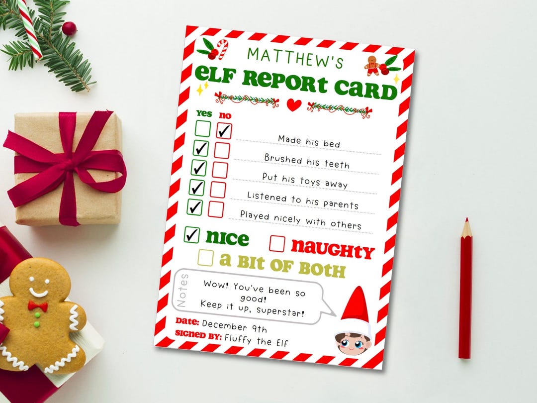 EDITABLE Elf Report Card PRINTABLE Christmas Elf Report Card Santa ...