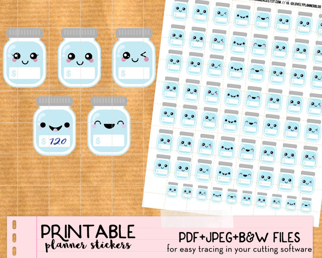 Kawaii Savings Jar, Savings Tracker, Budget Stickers Set -printable ...