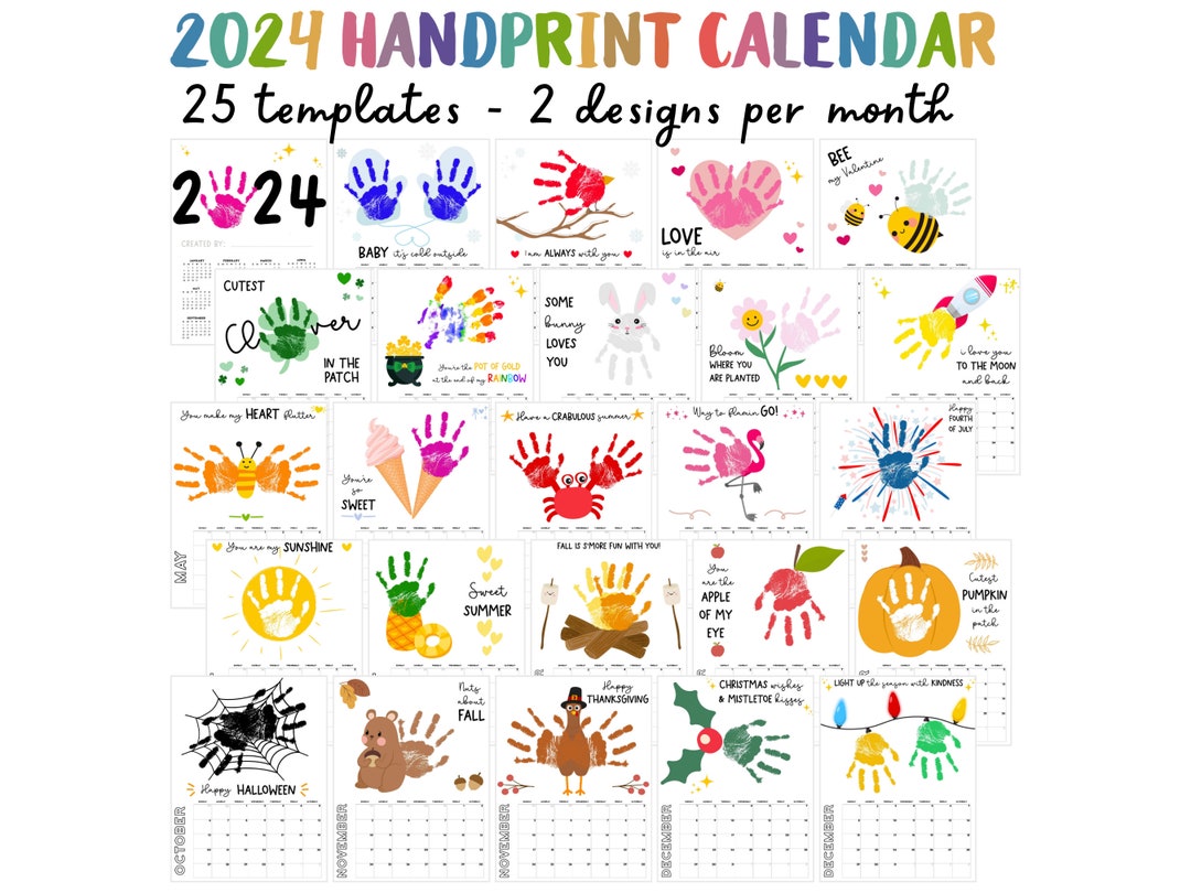 Handprint Calendar 2024, Printable Handprint Craft Bundle, Handprint ...