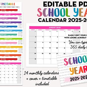 Printable EDITABLE Monthly School Calendar 2025-2026 Template, Academic ...